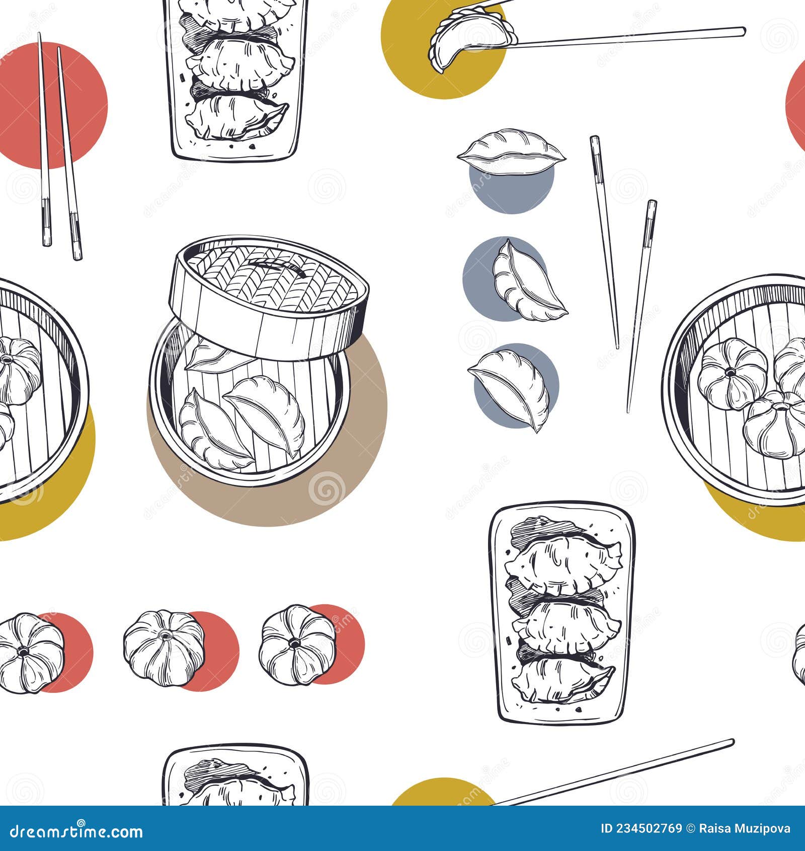 Dim Sum Set. Vector Pattern Stock Vector - Illustration of delicious ...