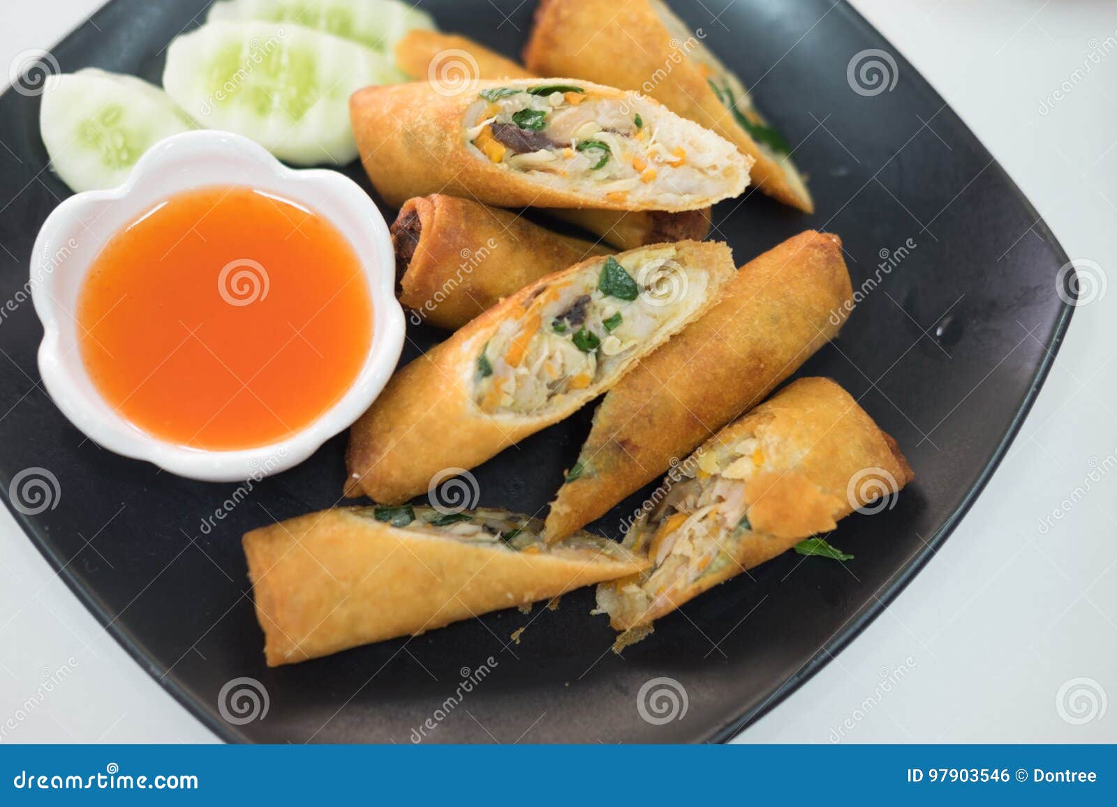Dim sum spring rolls stock photo. Image of sauce, fried - 97903546