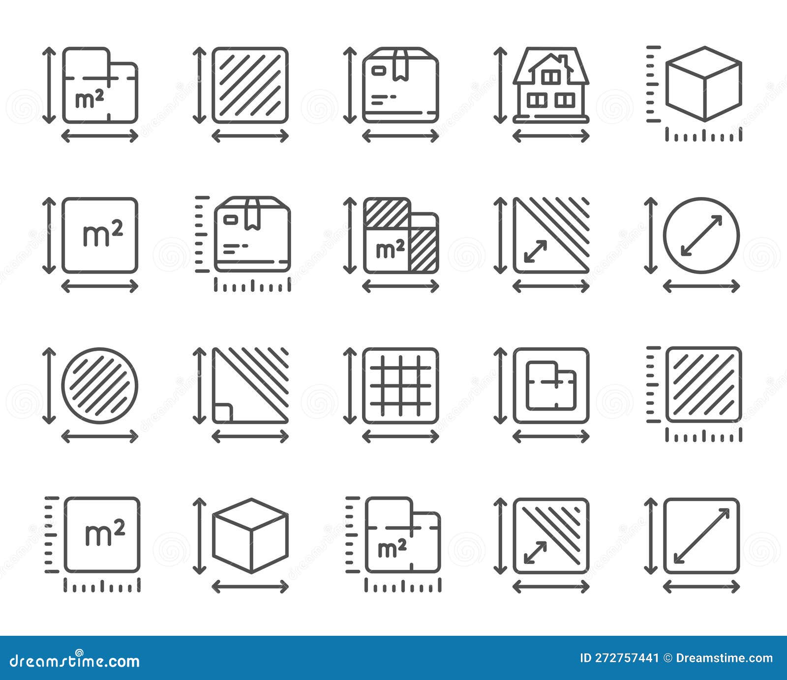 Dimension Line Icons Square Meter Area Size And Floor Plan Set Vector Stock Vector