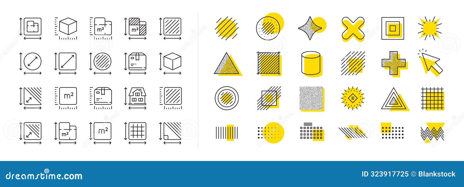 Dimension Line Icons. Square Meter, Area Size And Floor Plan Set ...