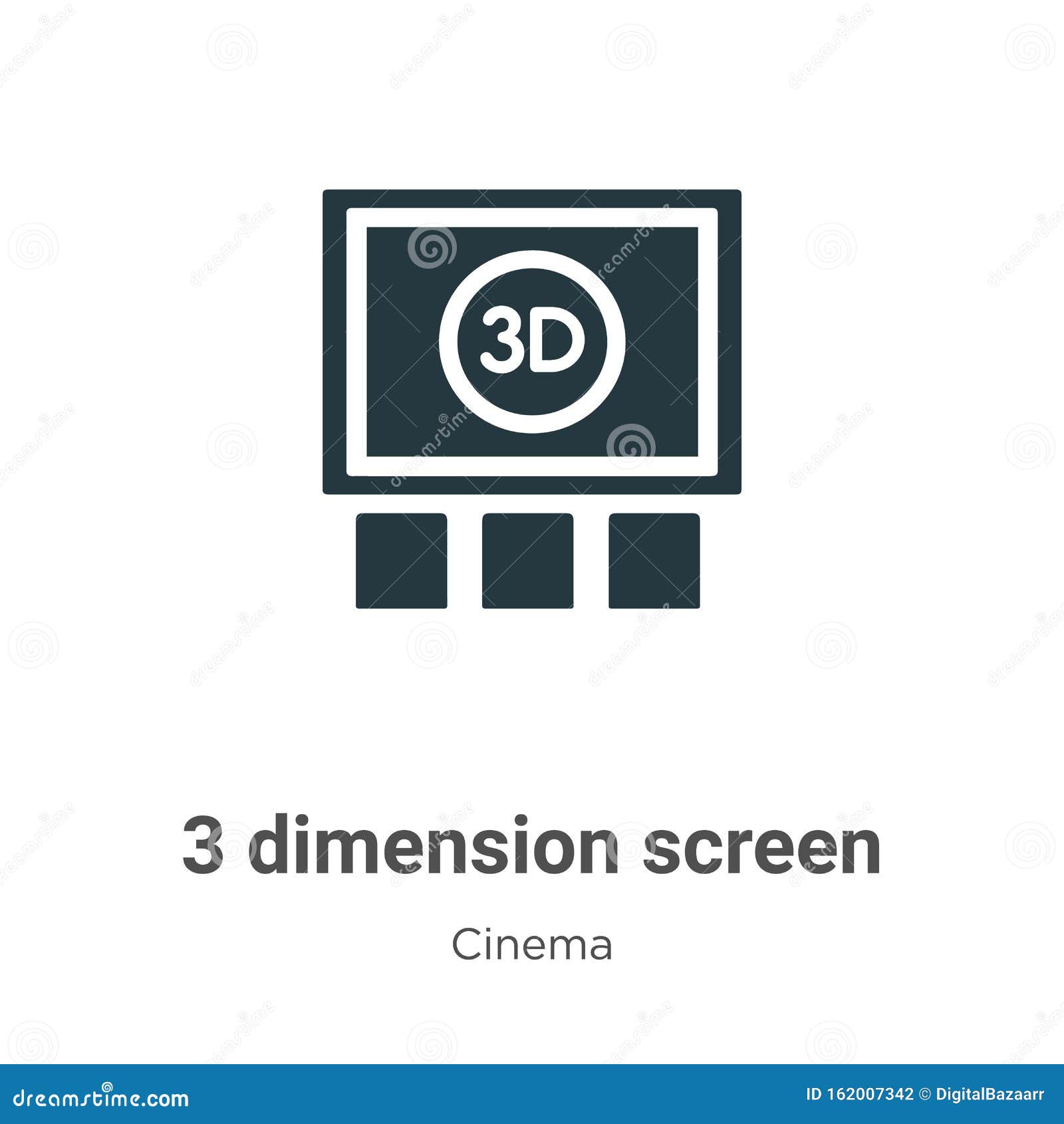 3 Dimension Screen Vector Icon on White Background. Flat Vector 3 ...