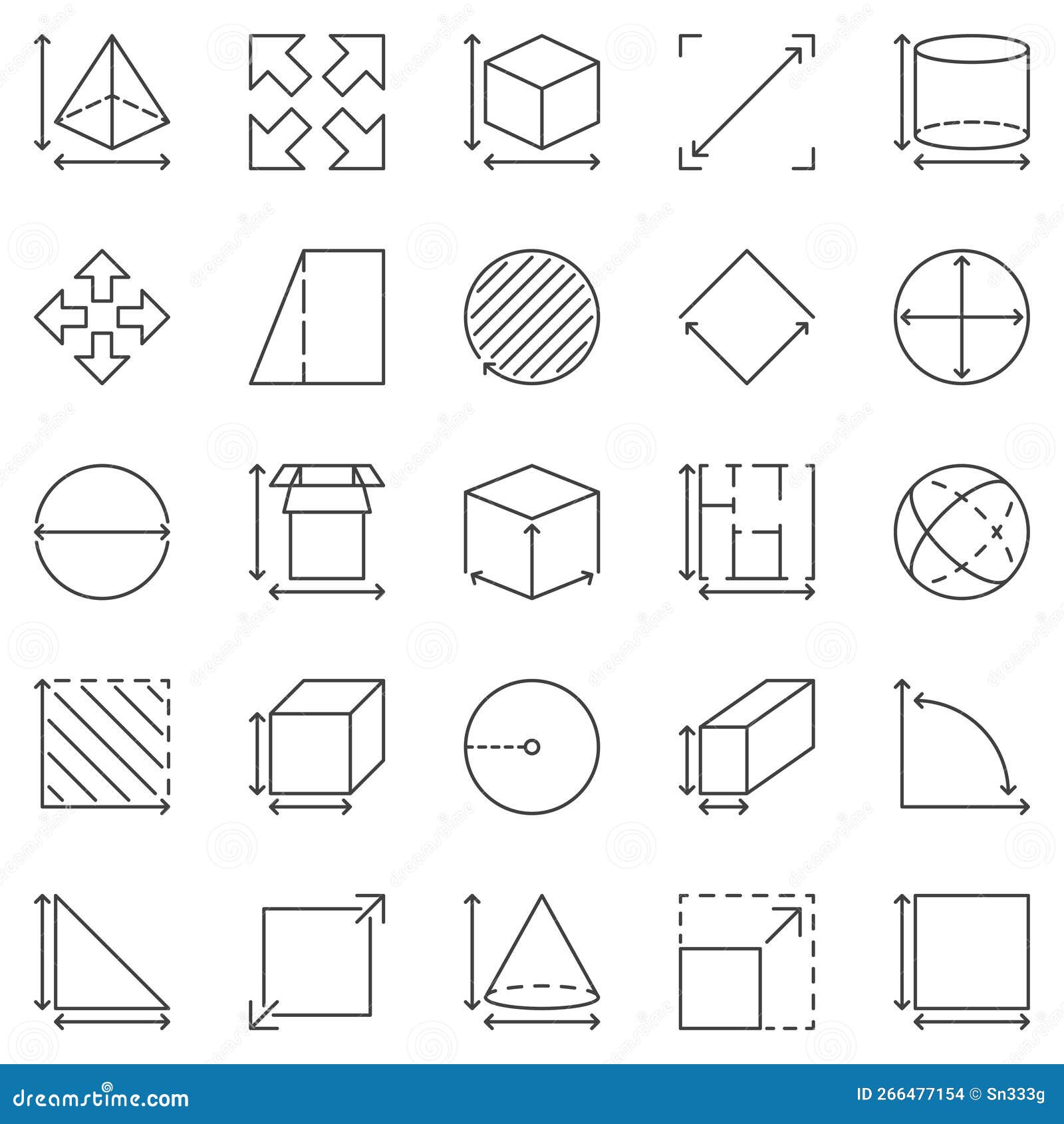 Dimension and Size Outline Icons Set. Perimeter and Measuring Concept ...