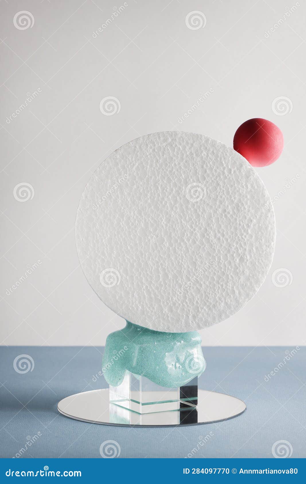 Transparent Cube with Circles on Blue Background. Copy Space Stock ...