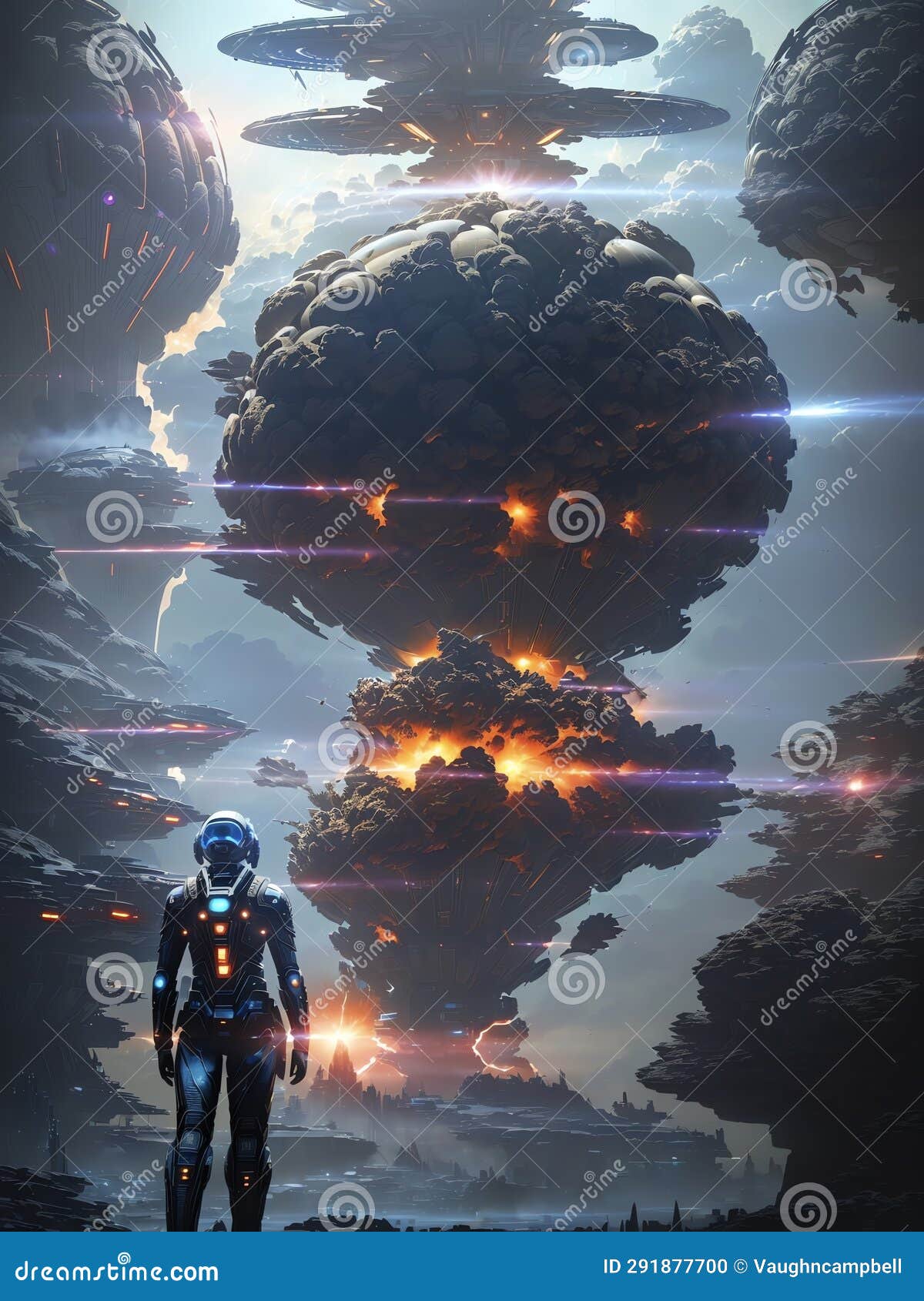 Dimensional Futuristic Outer Space Alien Planet Explosion. Stock ...