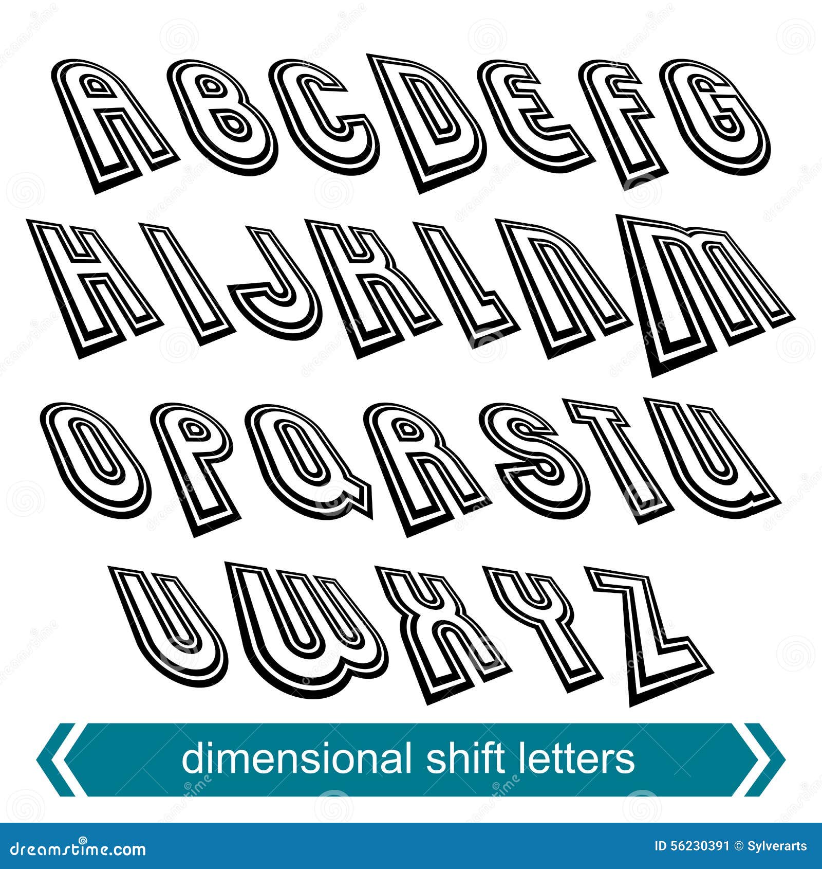 Dimensional Move Font, Vector Line Retro Style Geometric Font. Stock ...