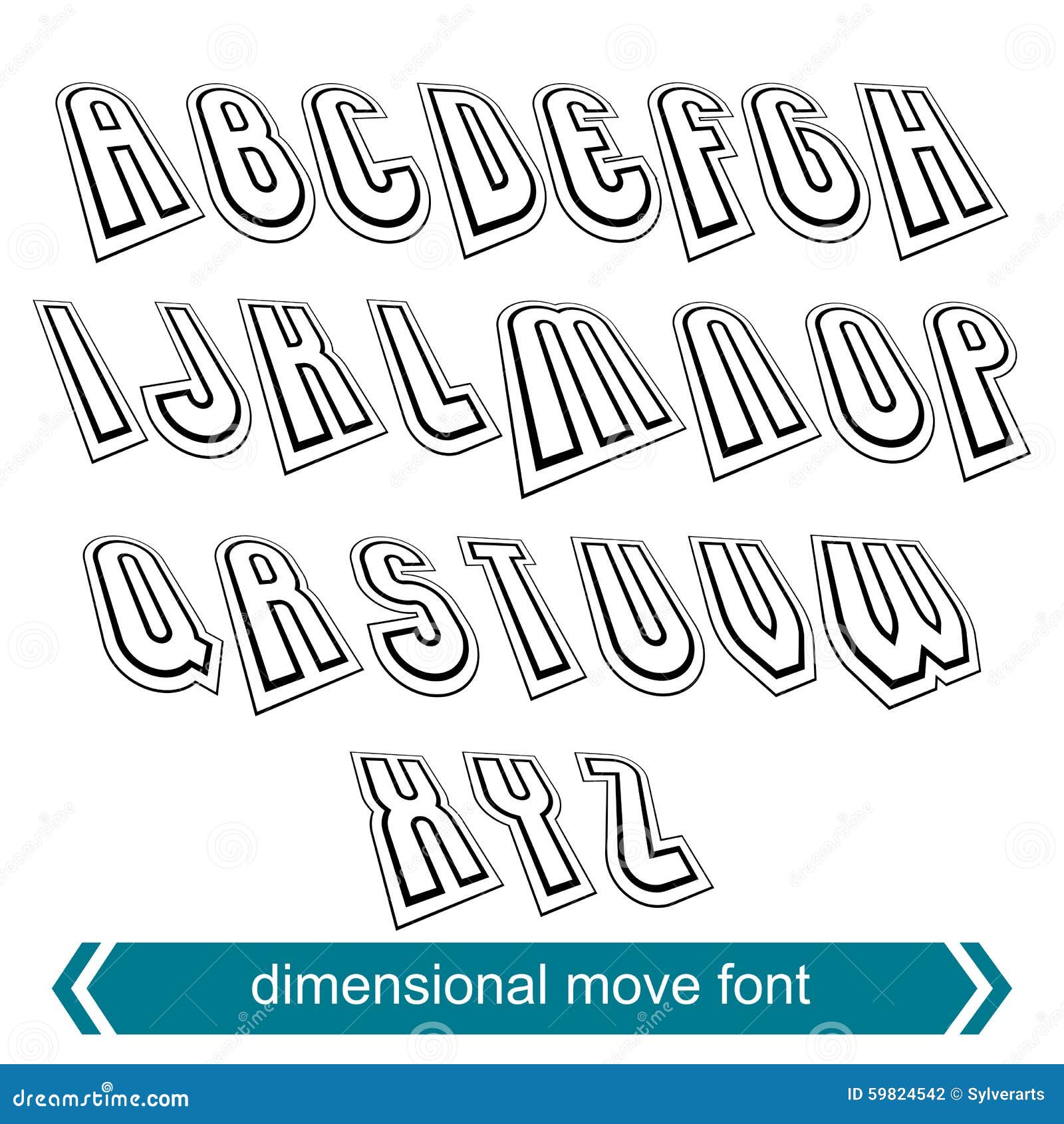 Dimensional Move Font, Vector Line Retro Style Geometric Font. Stock ...