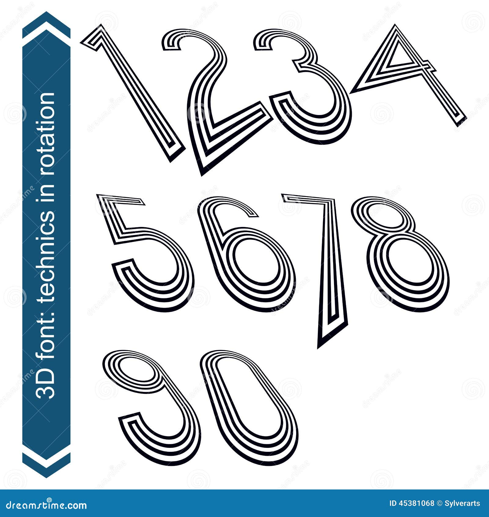 Dimensional Numbers with Rotation Effect, 3d Digits. Stock Vector ...