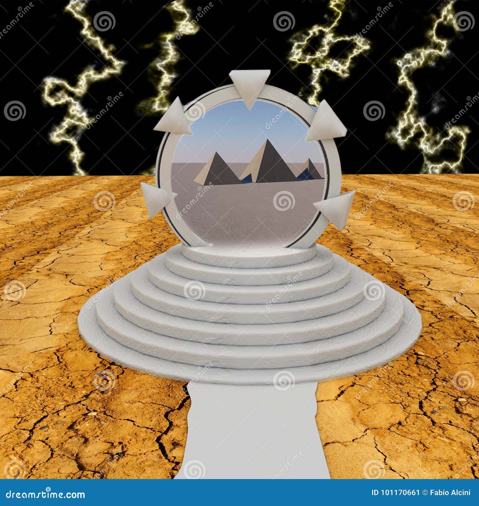 Dimensional Portal Over Pyramids Stock Illustration - Illustration of ...