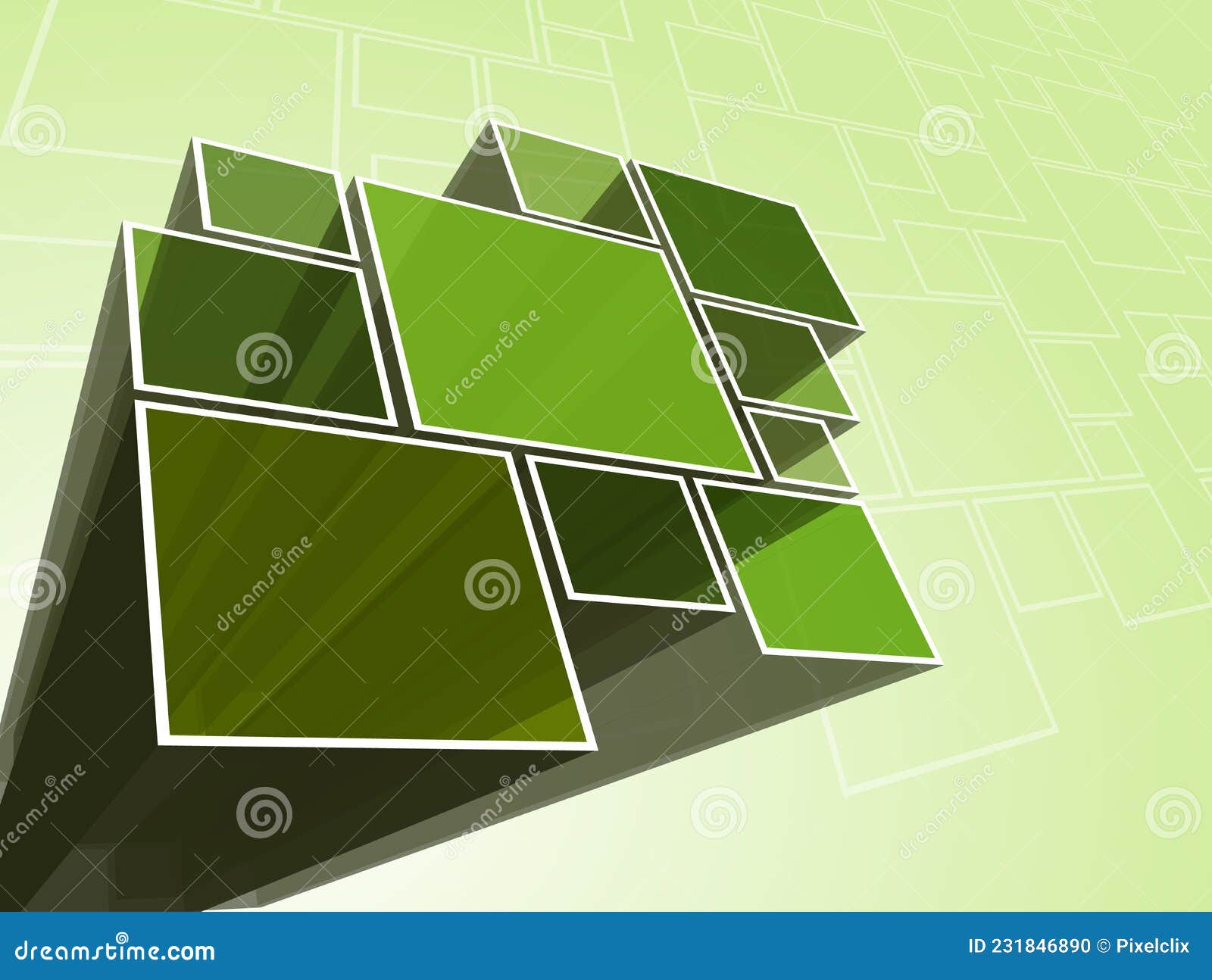 3 Dimensional Solid Transparent Cubic Square Skyscraper Blocks in Green ...