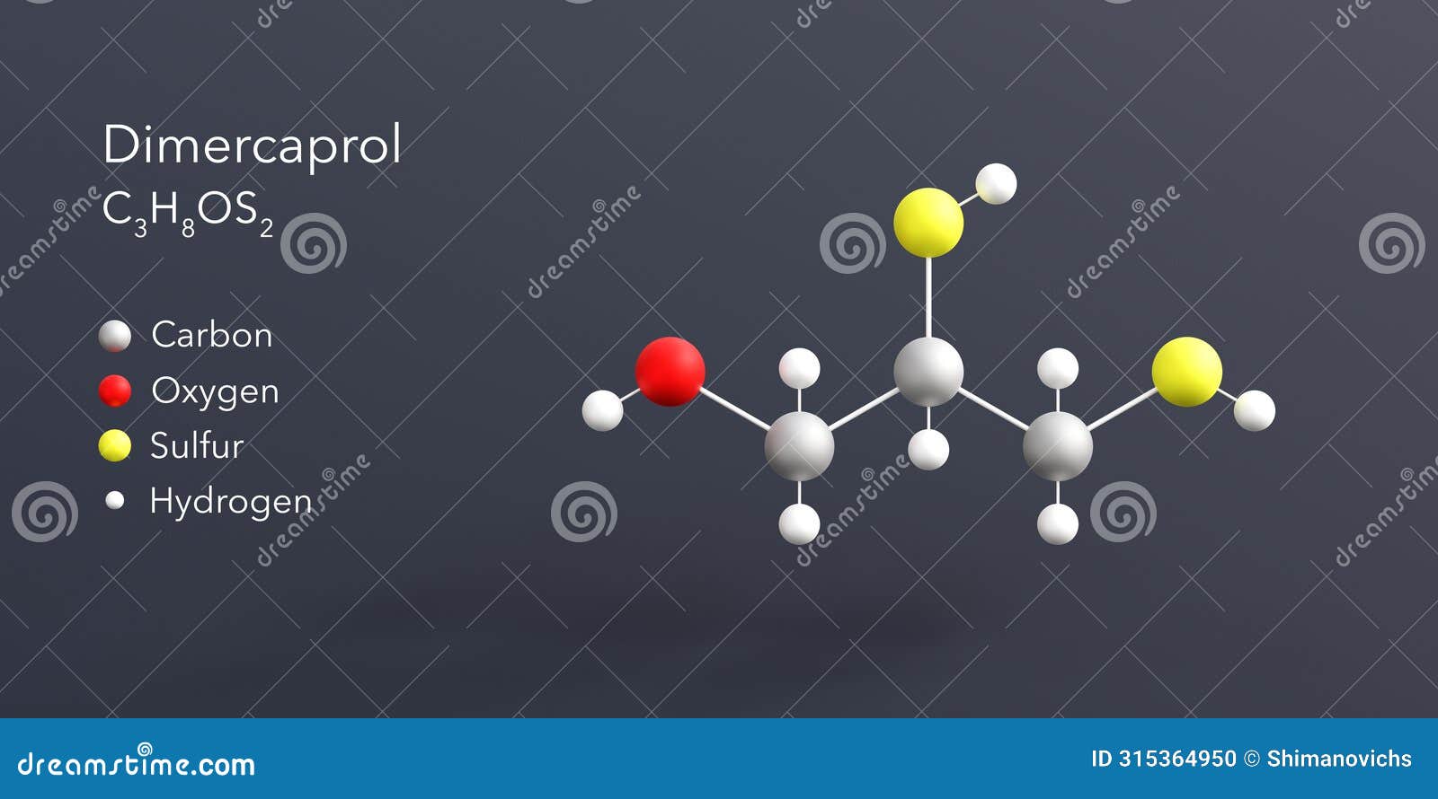 Dimercaprol Molecule 3d Rendering, Flat Molecular Structure with ... Dimercaprol Molecule 3d Rendering, Flat Molecular Structure with ...