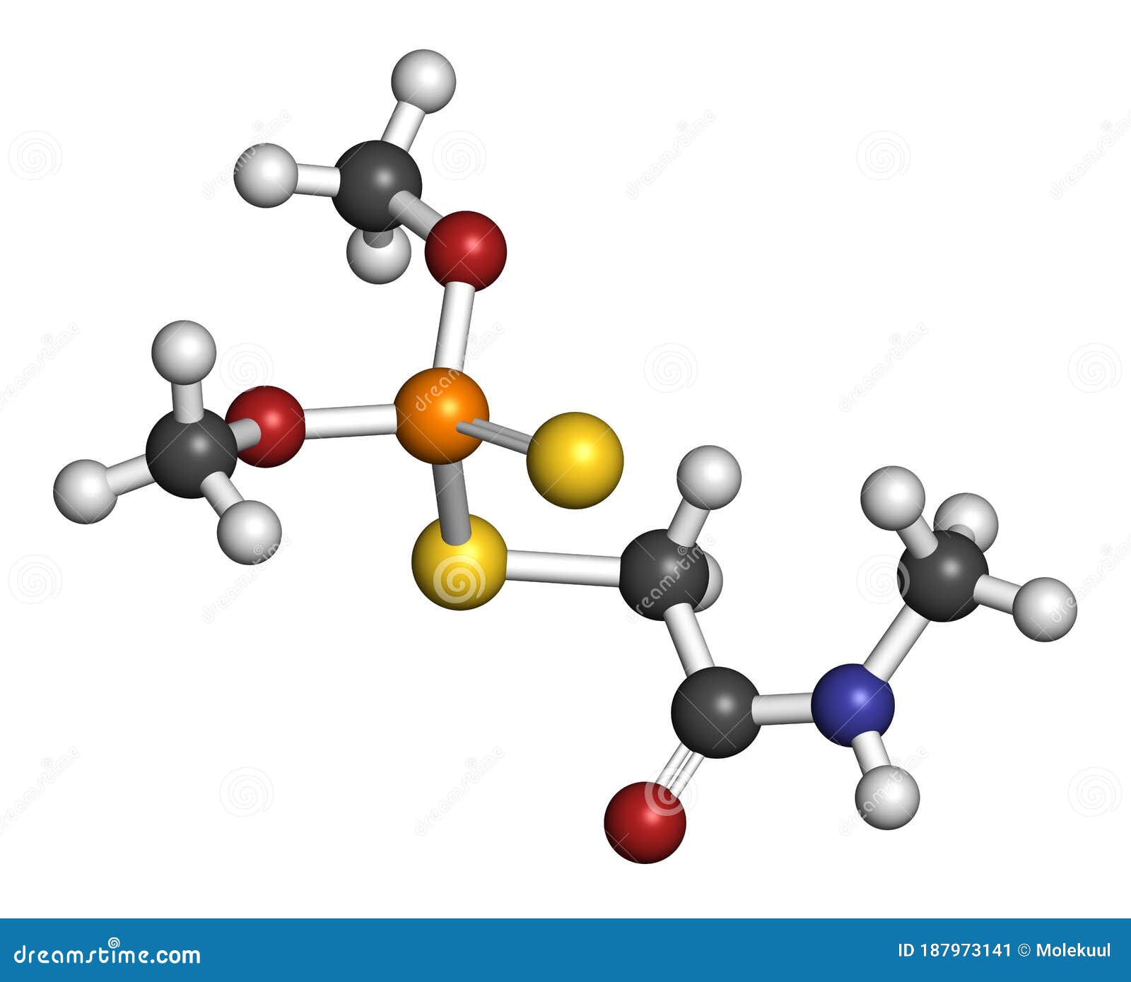 Dimethoate Insecticide Molecule. 3D Rendering. Atoms are Represented As ...