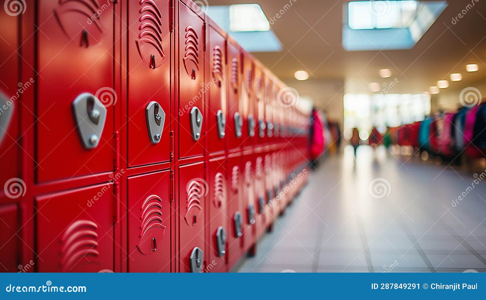 Diminishing Perspective of Lockers in Modern High School Corridor Stock ...