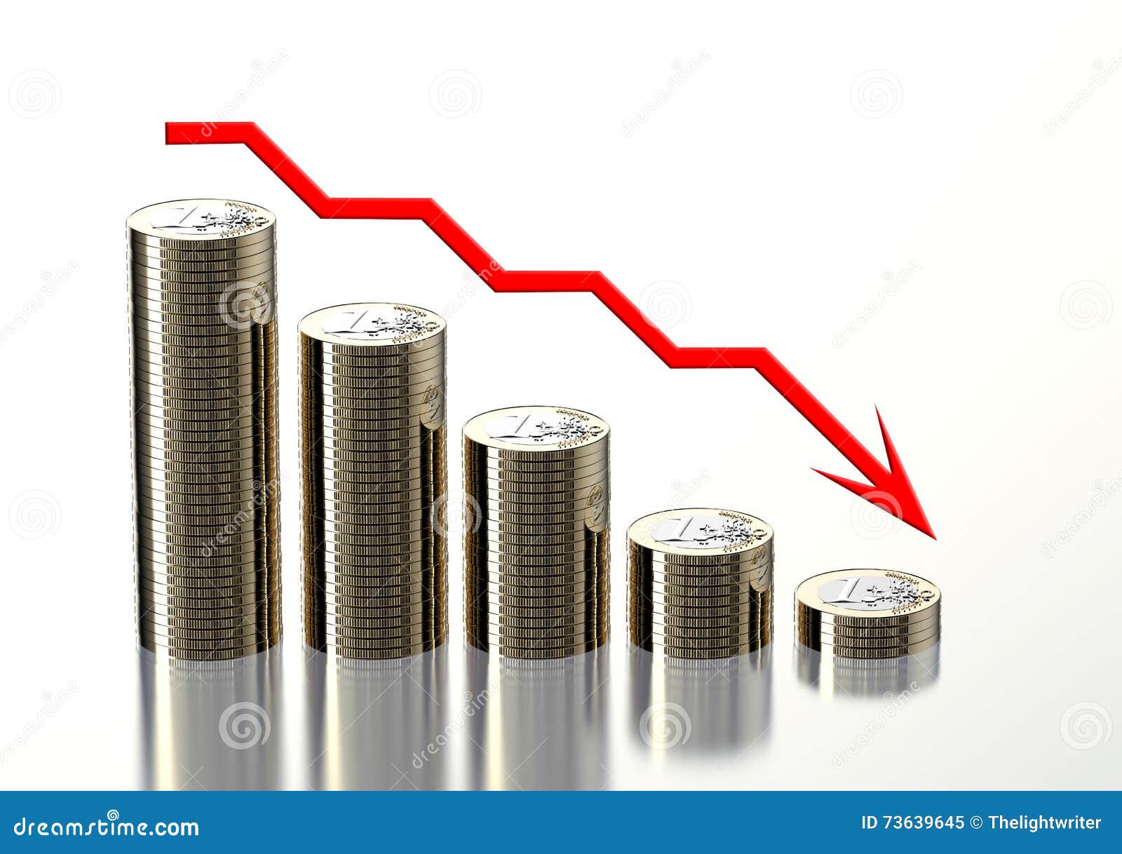 Diminishing Stack of Euro Coins with Arrow Stock Illustration ...