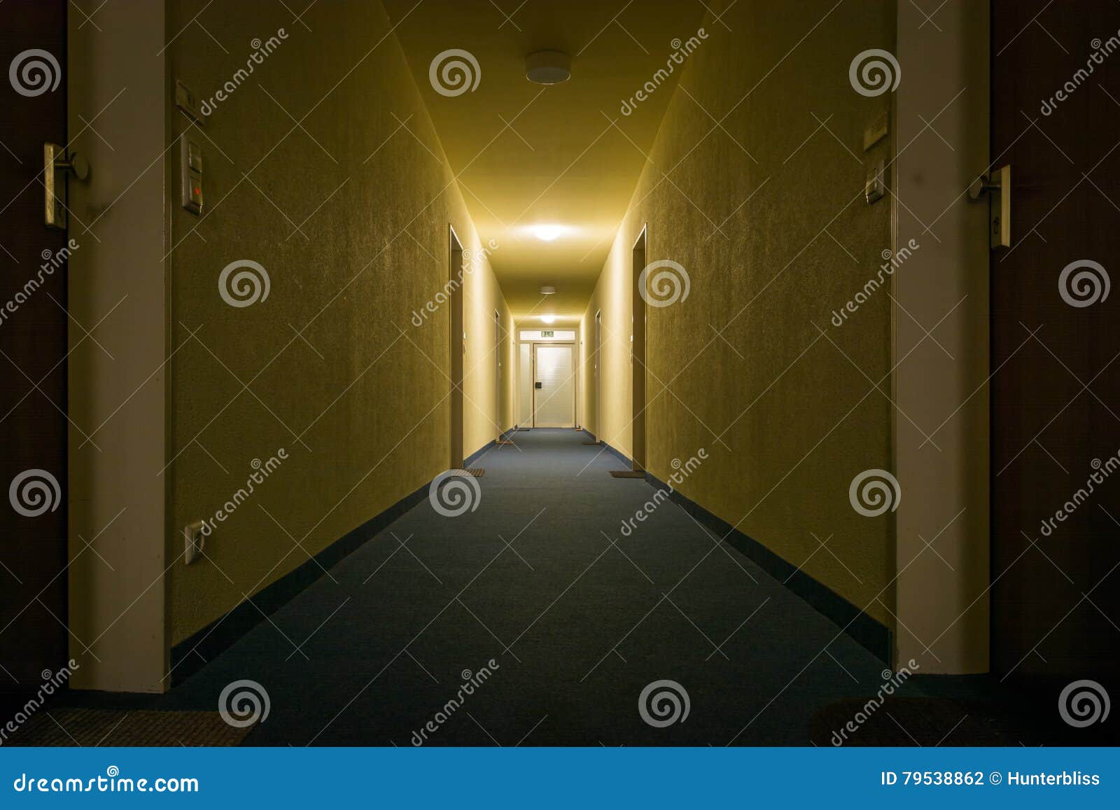 Dimly Light Corridor Hallway Apartment Complex Perspective Exit Stock ...