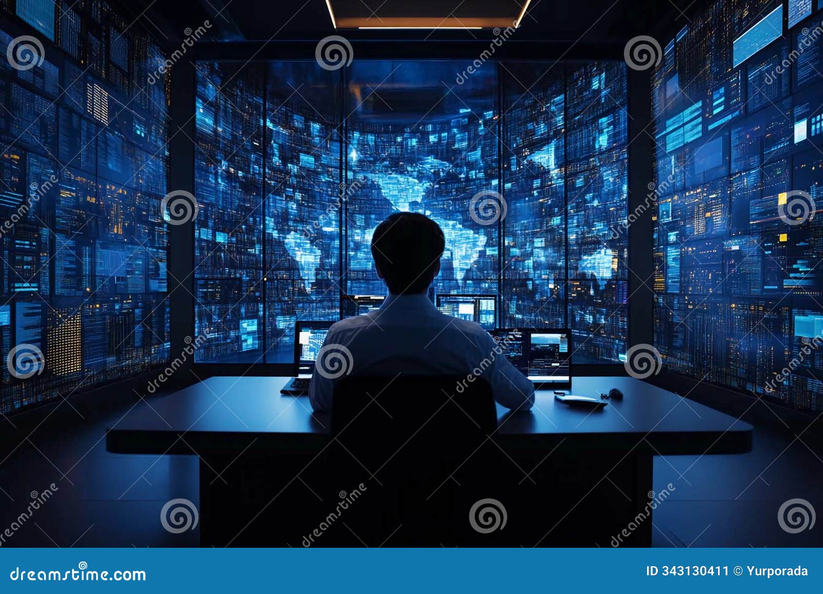A Tech Expert Analyzes Global Data Trends in a Futuristic Control Room ...