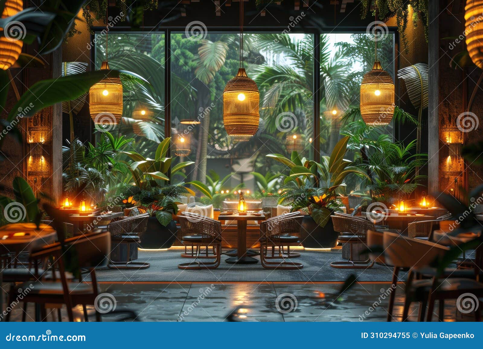Dimly Lit Restaurant with Tables and Chairs Stock Image - Image of ...