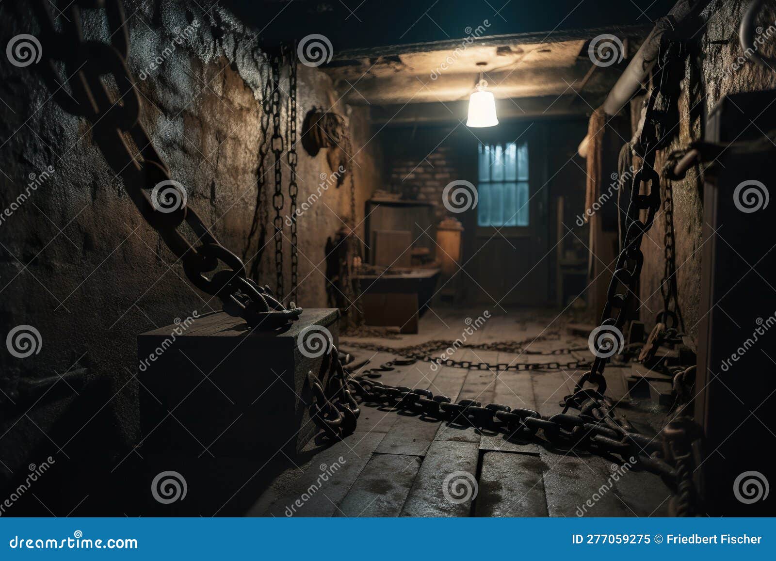 A Dimly Lit Room with a Chain Hanging from the Ceiling. AI Generative ...