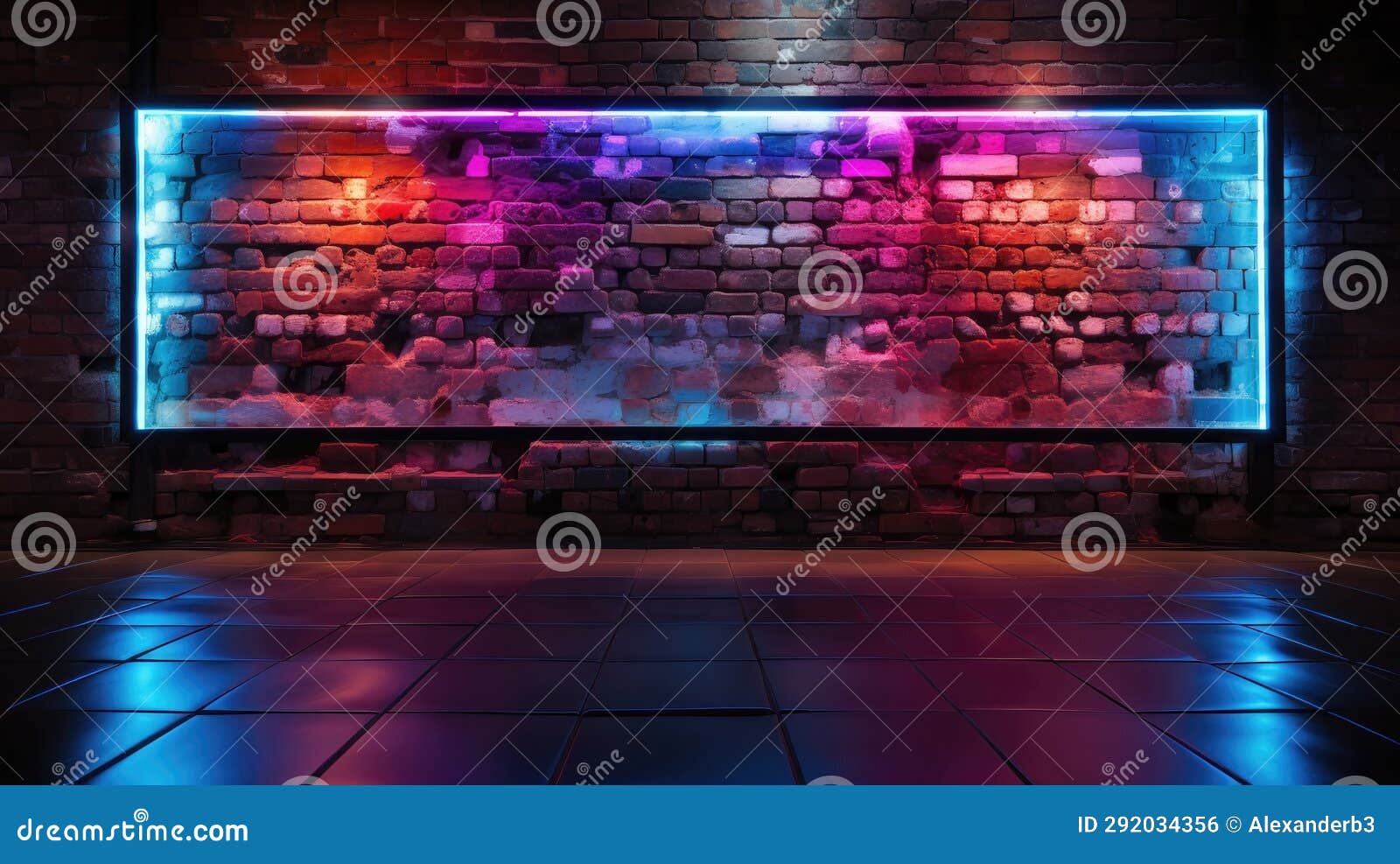 Glowing Neon Square Illuminates Dimly Lit Room Stock Illustration ...