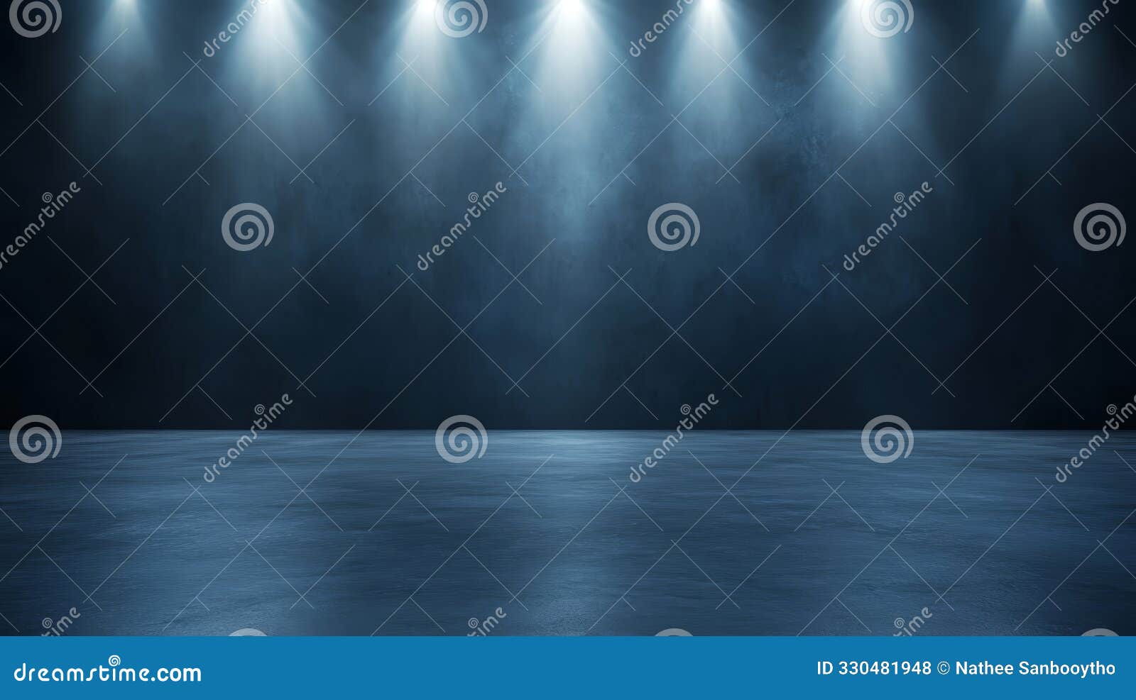 Dimly Lit Empty Stage With Wooden Floor And Spotlights Creating A ...