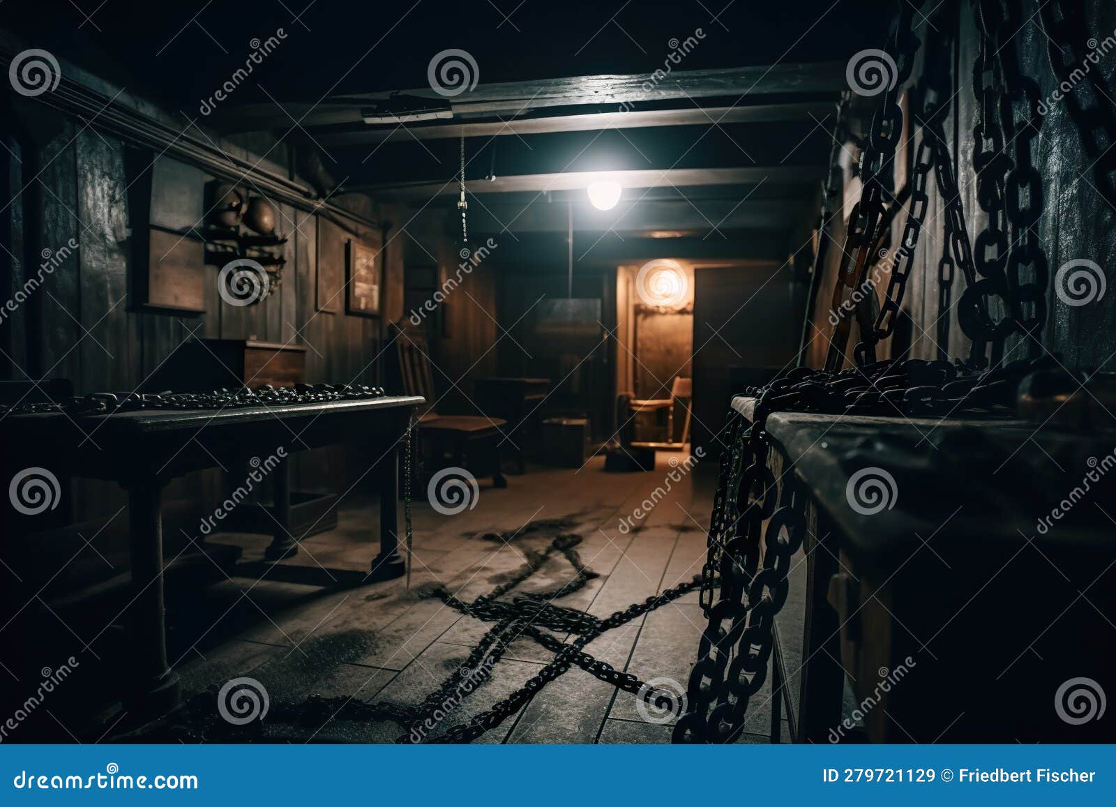 A Dimly Lit Room with a Table and Chairs. AI Generative Image. Stock ...