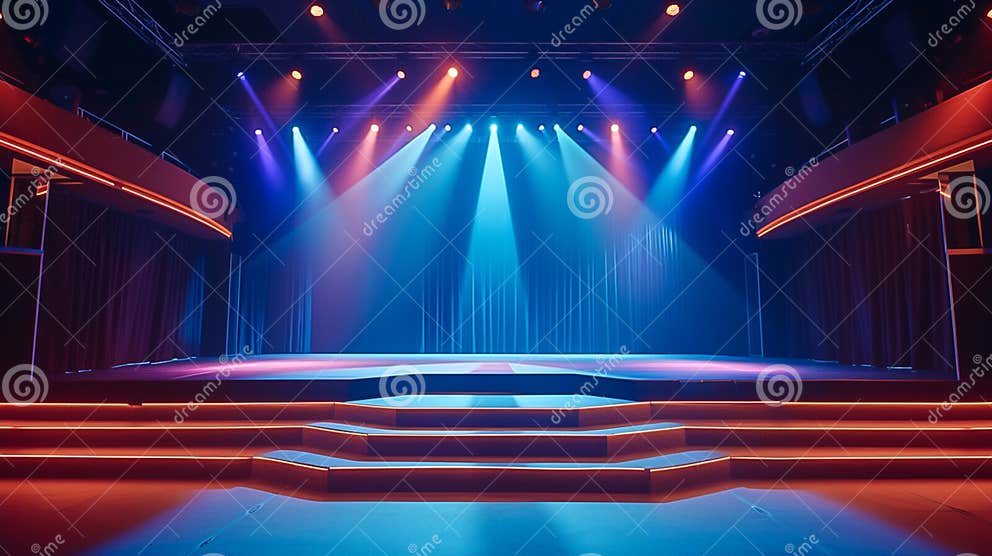 A Dimly Lit Stage with a Stage and Stage Lighting Stock Illustration ...