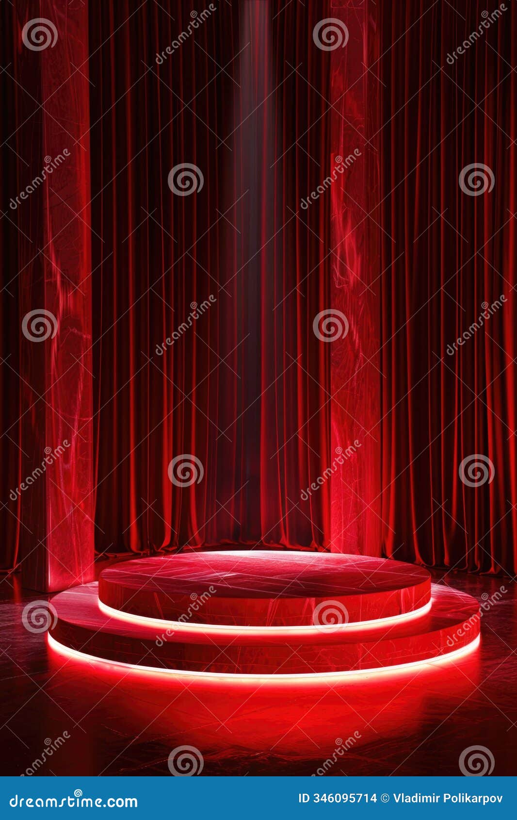 A Dimly Lit Stage with Red Curtains and Lights, Perfect for Dramatic ...