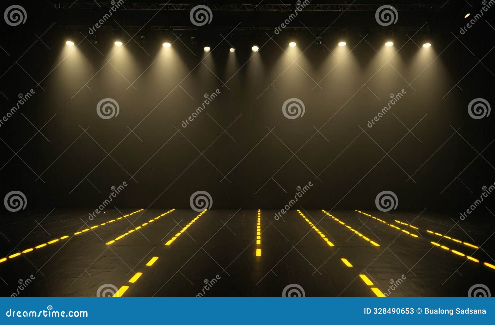 Dimly Lit Stage With Red Curtain And Single Spotlight, Creating ...