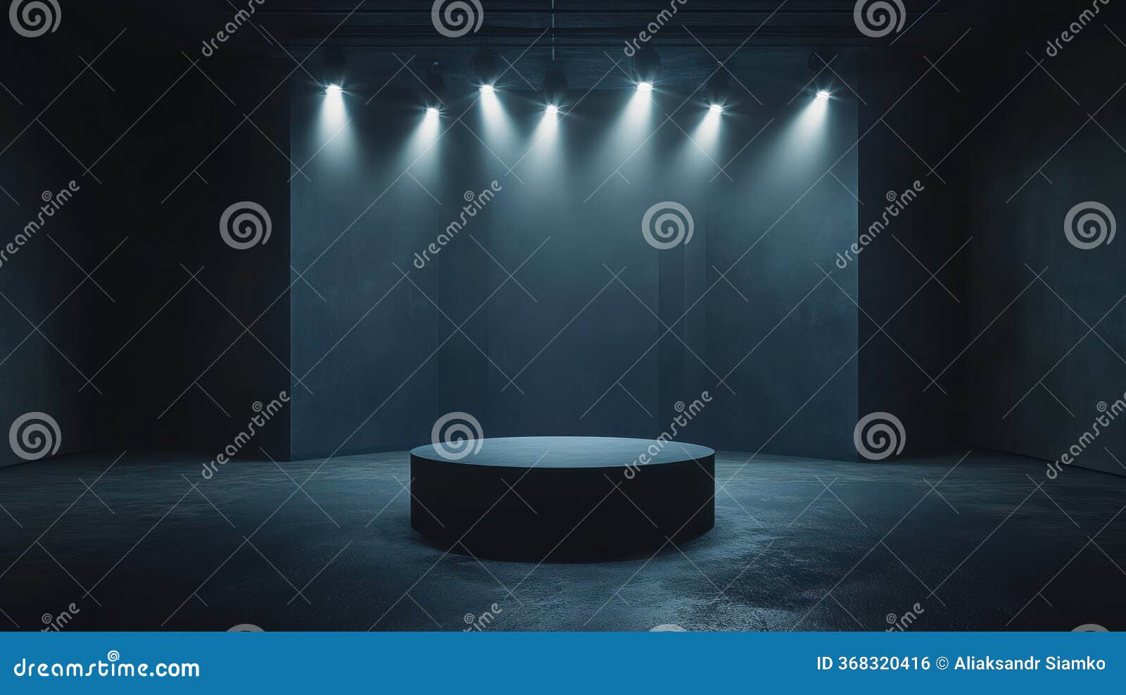 Dimly Lit Stage Spotlight On Stool, Microphone Stand, Hazy Smoke ...
