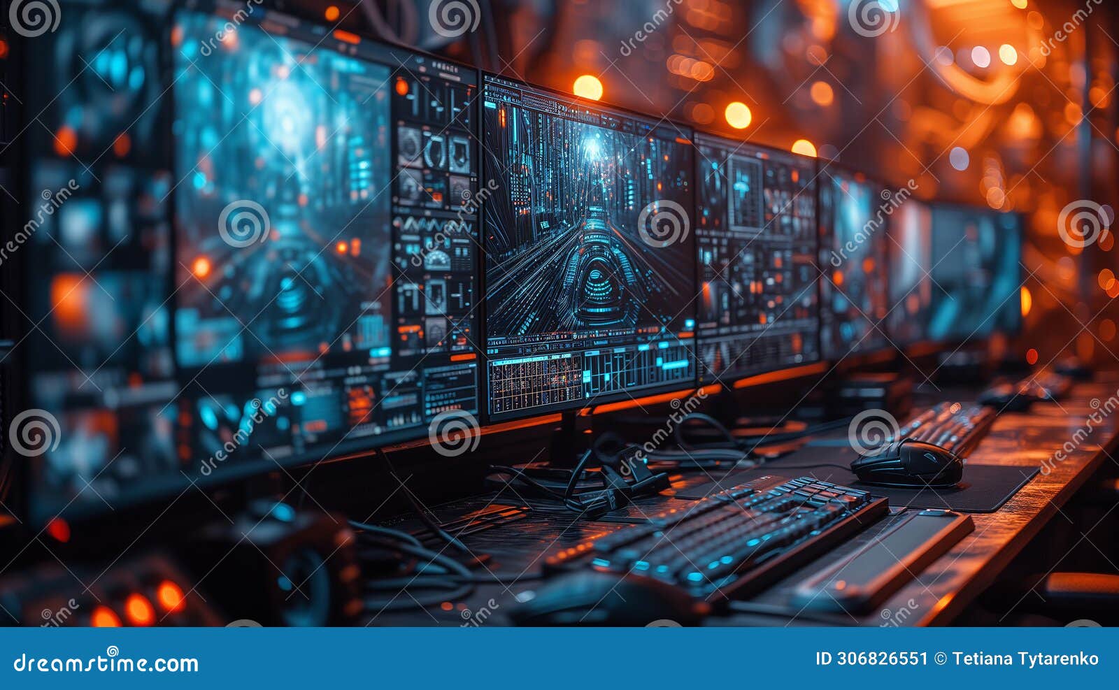 Dimly Lit Surveillance with Multiple Screens, Global Security Oversight ...