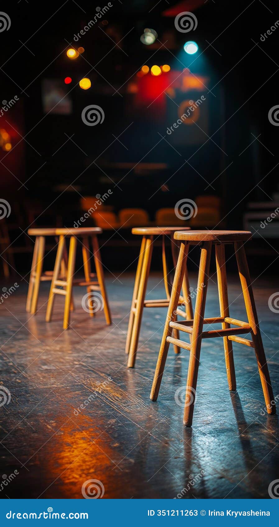 Empty Stage with Wooden Stools Ready for a Performance at a Cozy Venue ...