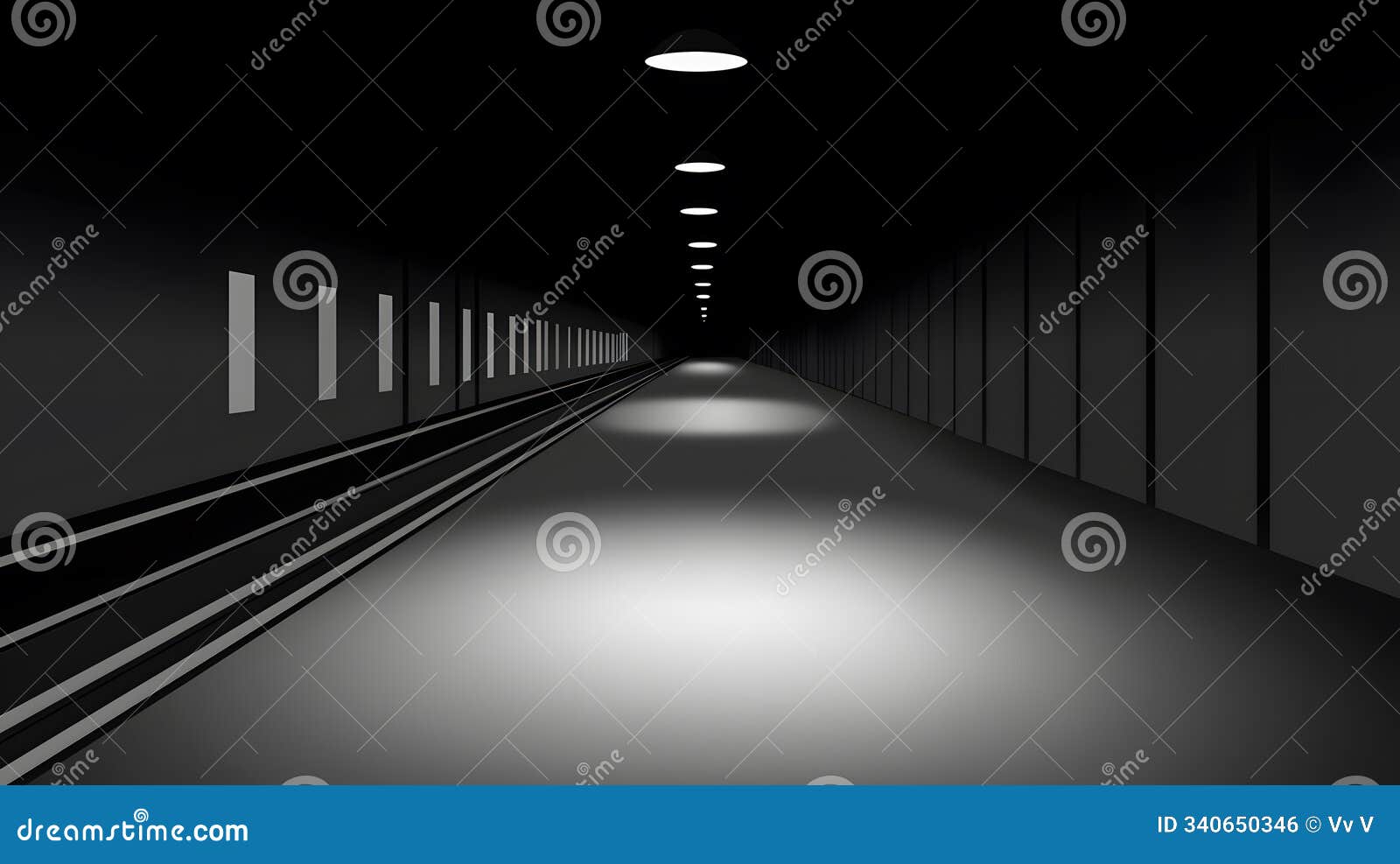 Dimly Lit Underground Tunnel with Rail Tracks Stock Photo - Image of ...