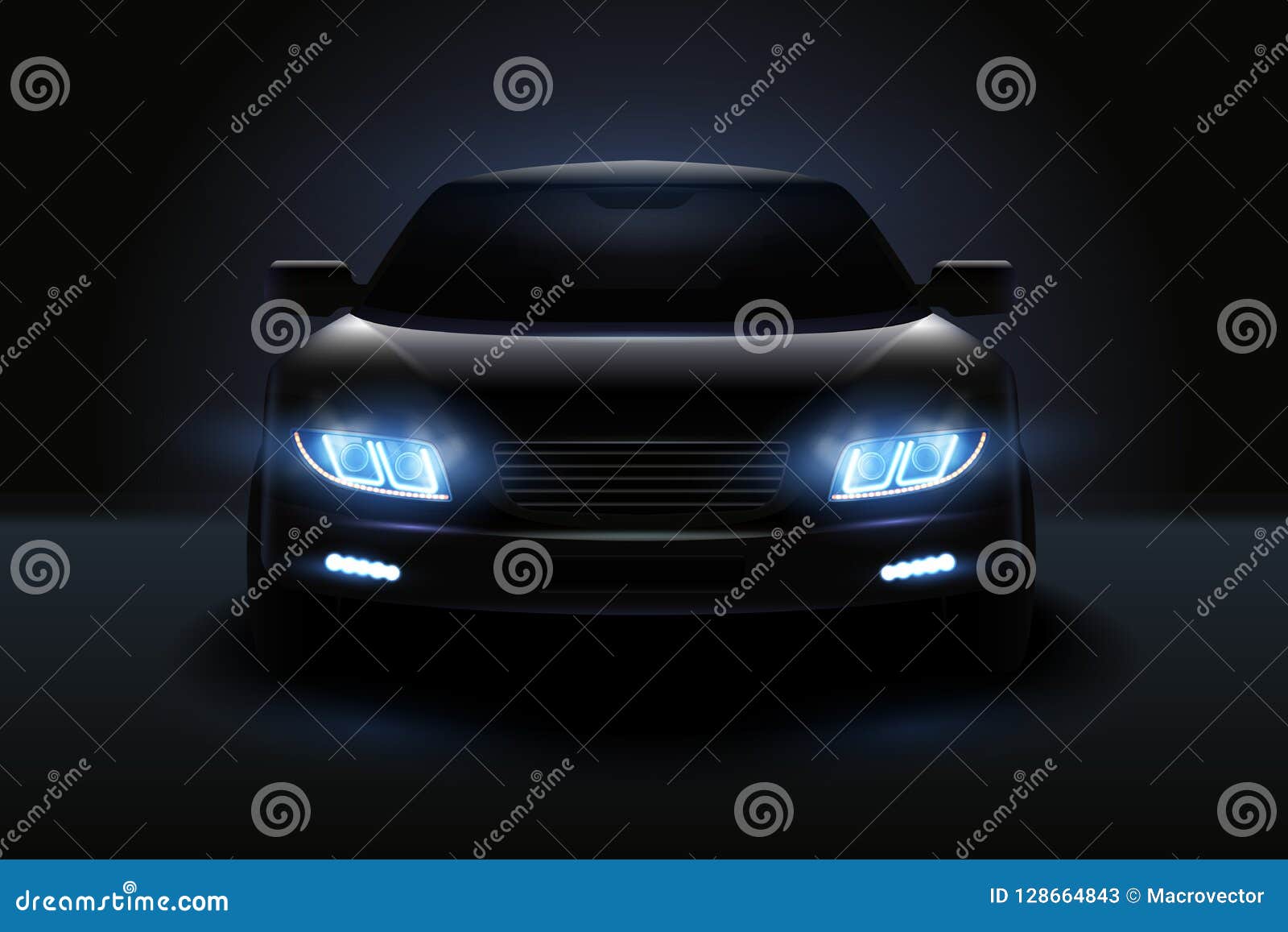 Car Headlights. Realistic Round Bright Cars Headlight, Light Flares And ...