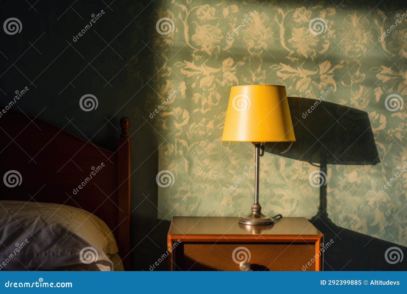 Dimmed Table Lamp Casting Shadow on a Bedroom Wall Stock Image - Image ...