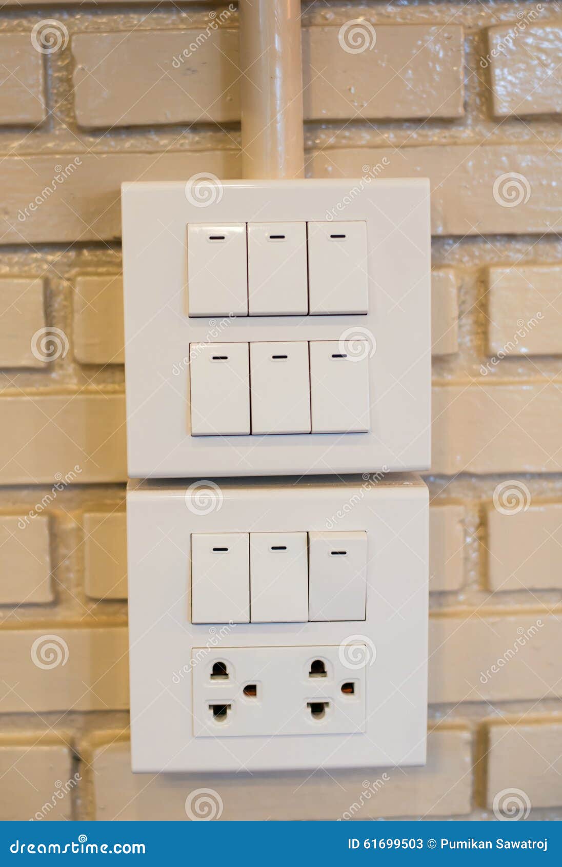 Dimmer Switch and Light Switch on Switchboard.over Brick Wall Stock ...