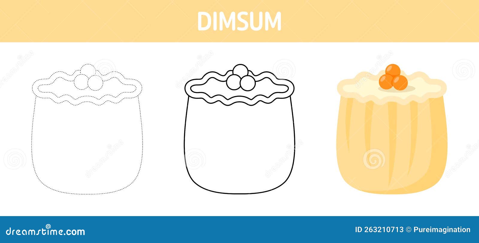 Dimsum Tracing and Coloring Worksheet for Kids Stock Vector ...