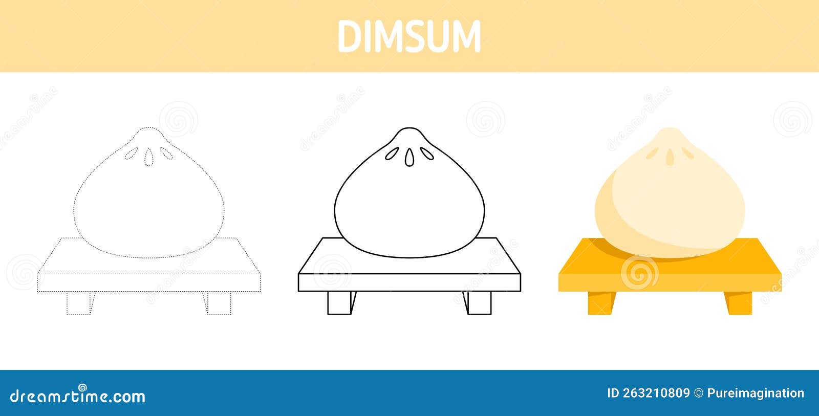 Dimsum Tracing and Coloring Worksheet for Kids Stock Vector ...