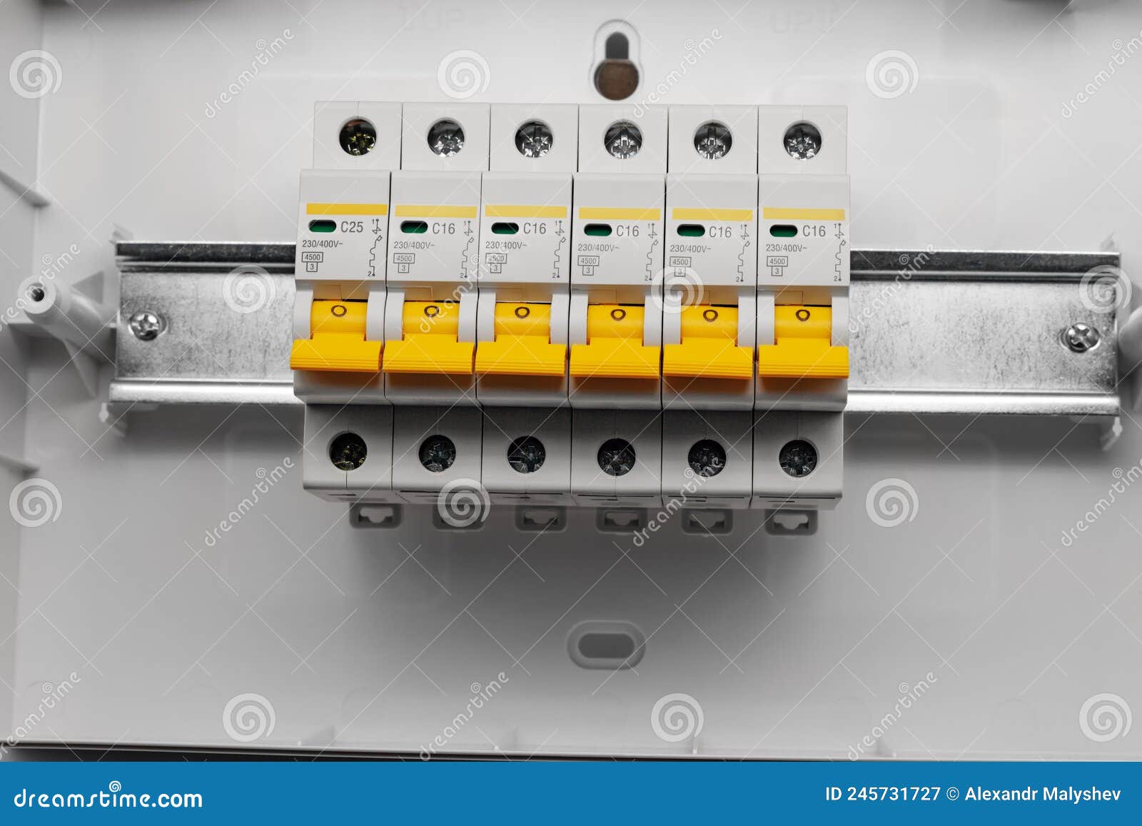 Din rail circuit breakers stock image. Image of distribution - 245731727