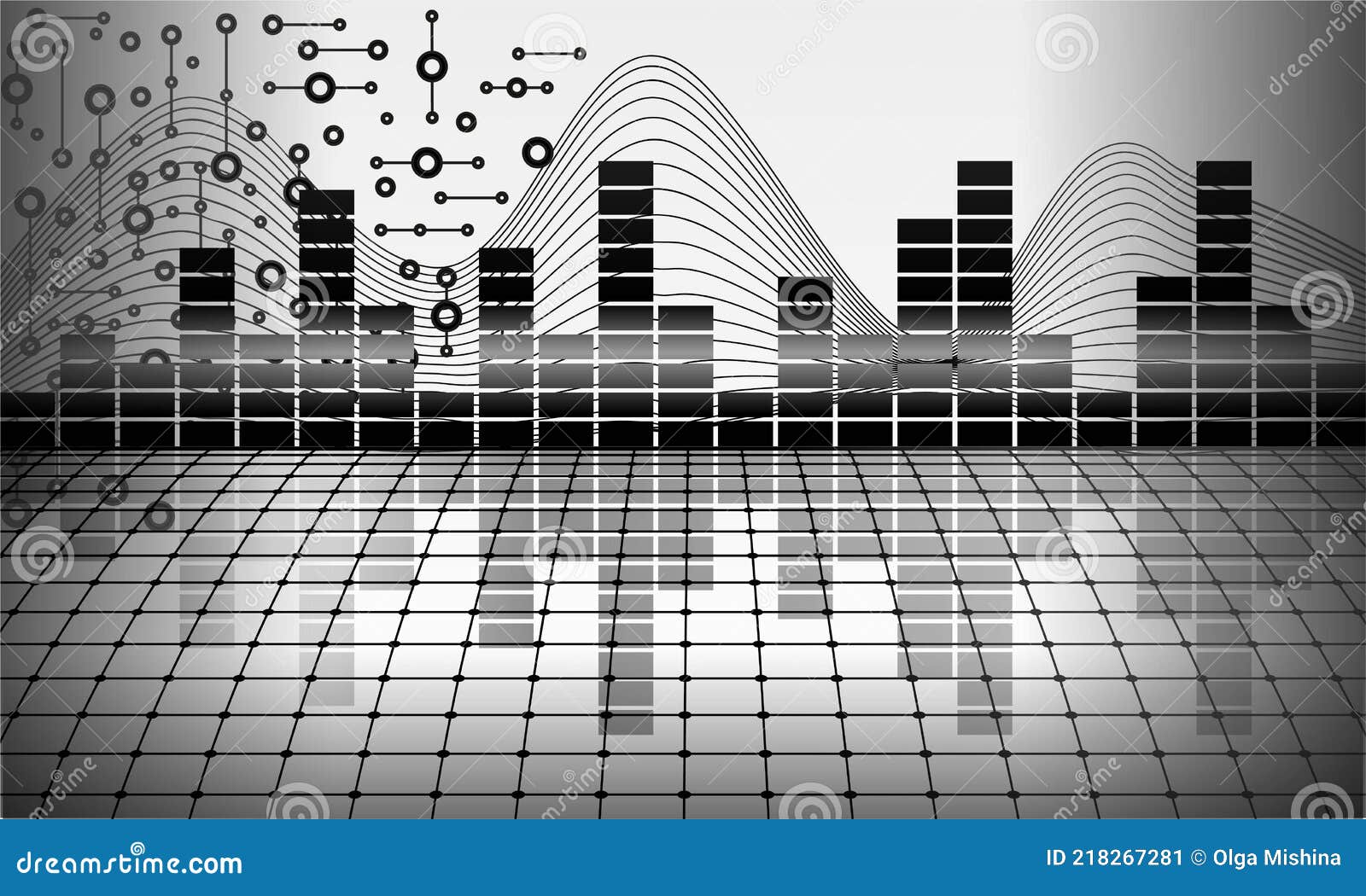 Retro Sound Wave Illustration with Vintage Dot Grid, Music Content ...