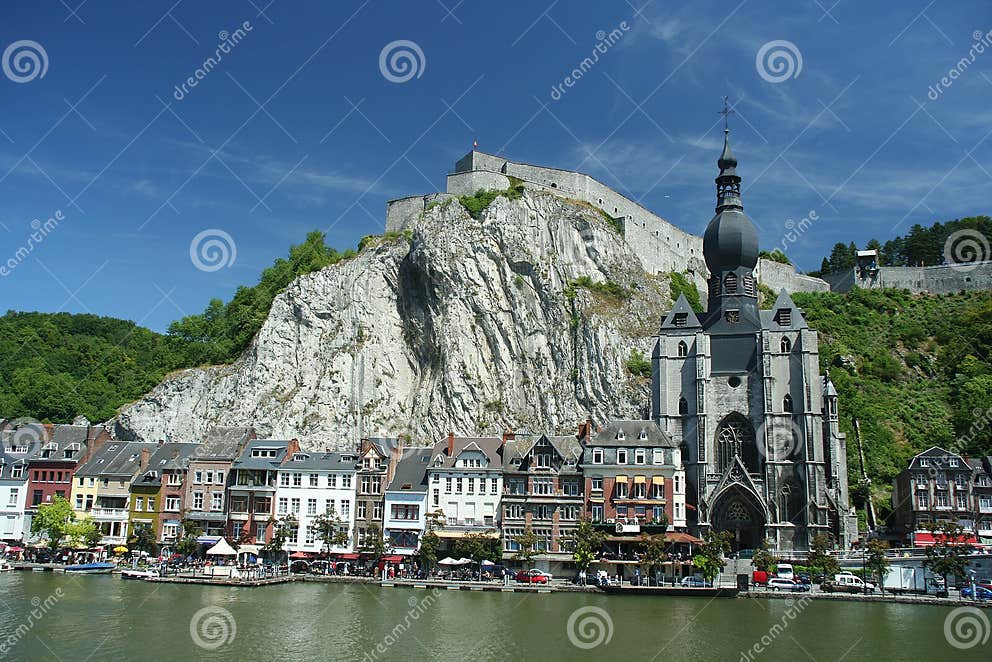 Dinant stock image. Image of church, city, dwellings, fortified - 988159