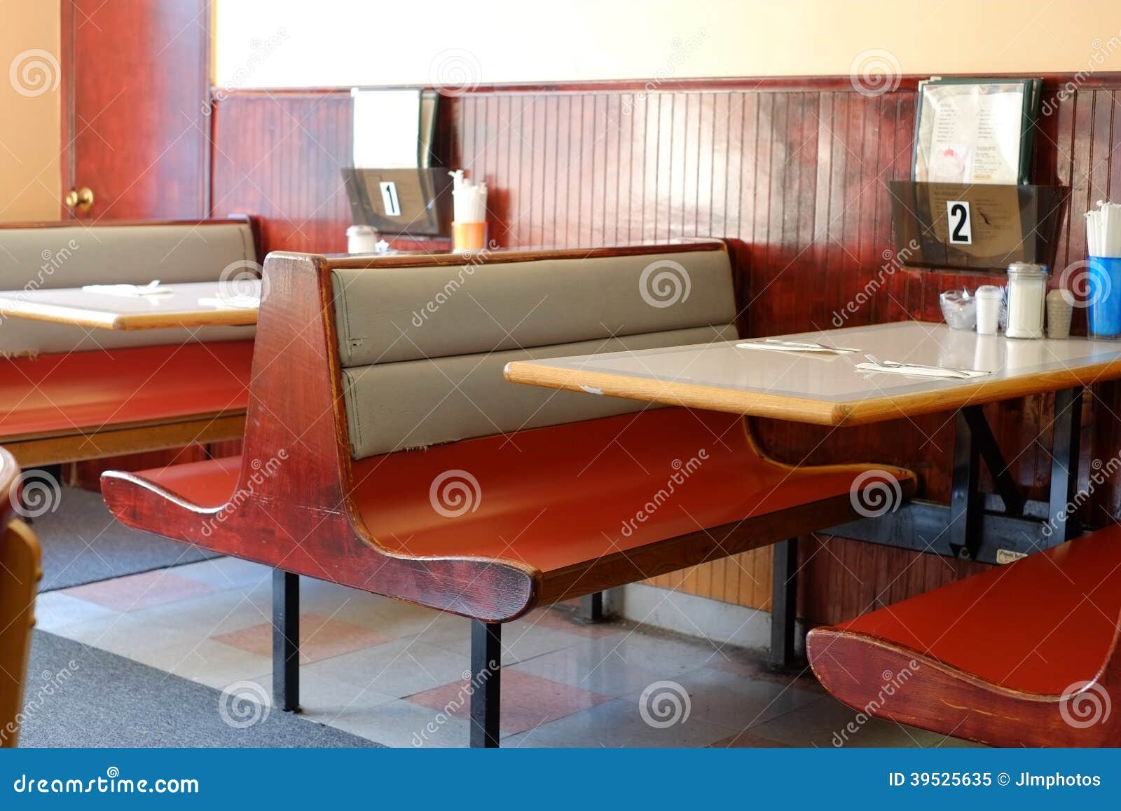 A Diner Car With Red Booths And Black And White Checkered Floor. AI ...