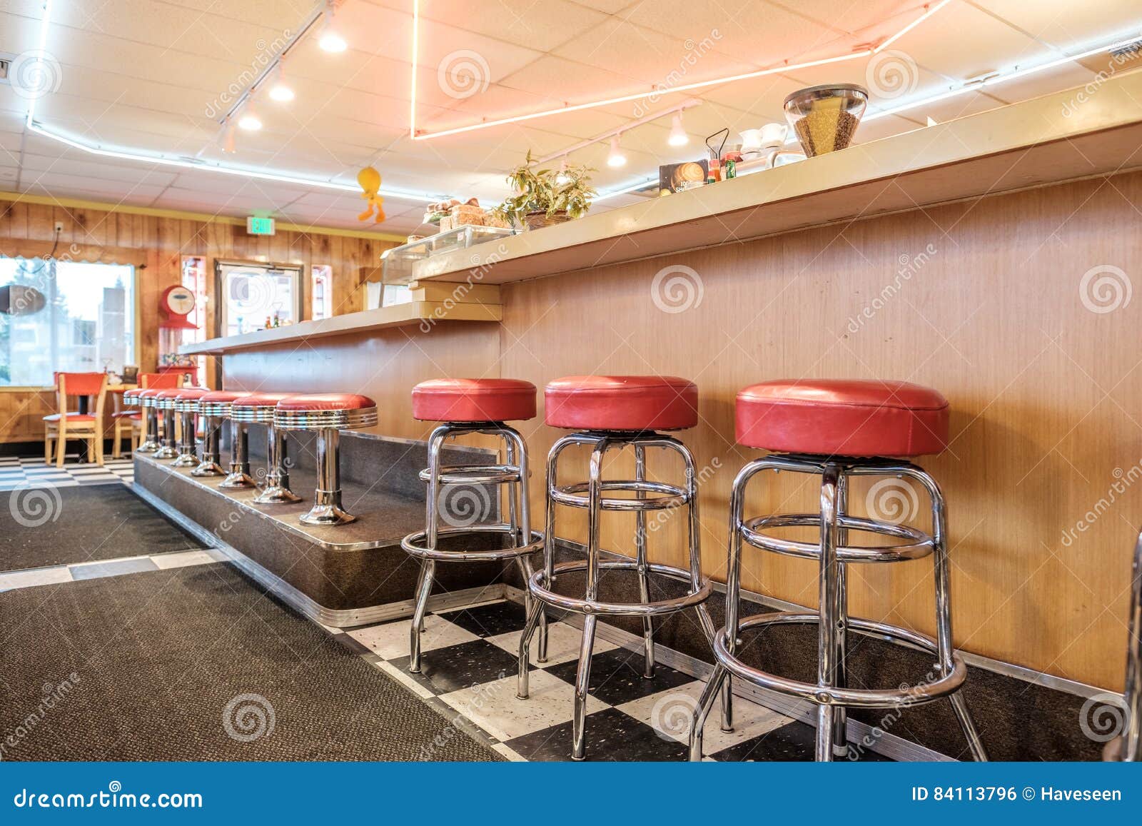 Diner Classic Interior with Counter Stock Photo - Image of business ...