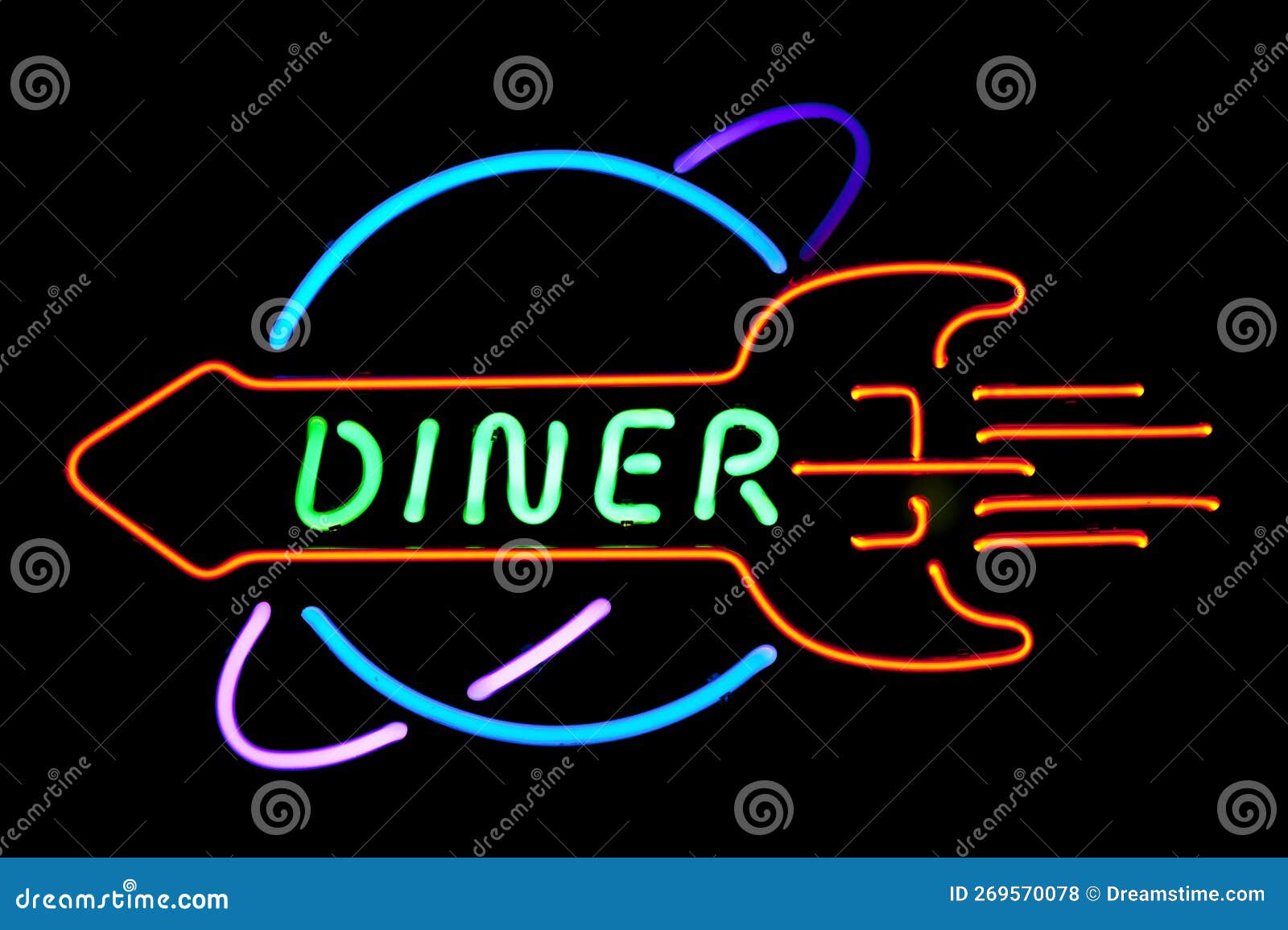 Diner - Neon light stock photo. Image of close, saturn - 269570078