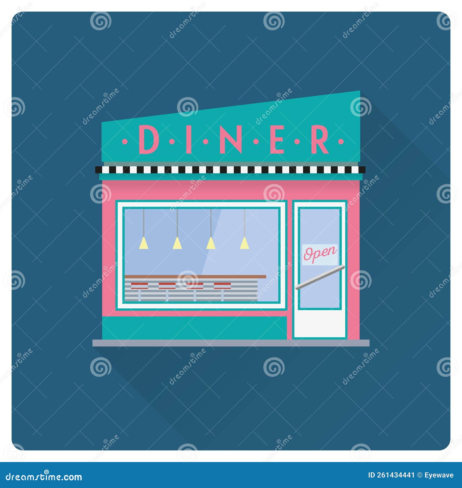 Diner Resturant Building Facade Flat Design Vector Illustration Stock ...