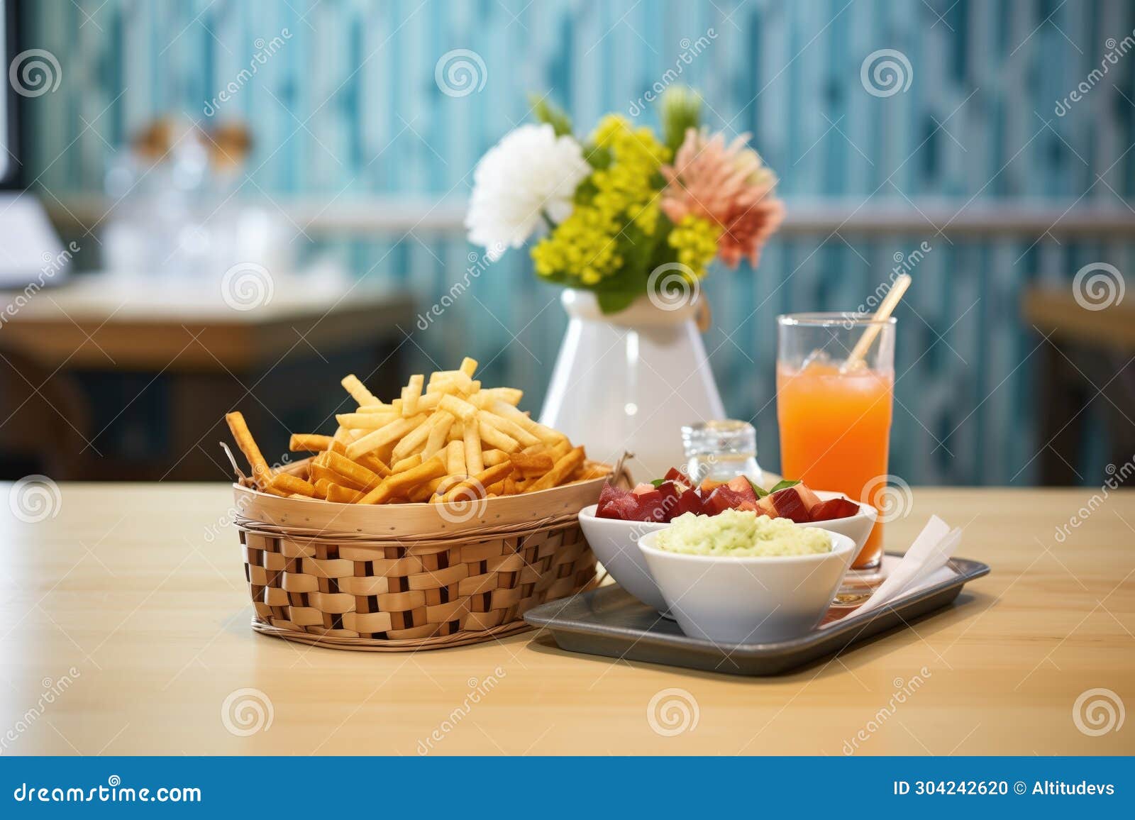 Diner Setting with Poutine Served in a Basket Stock Photo - Image of ...