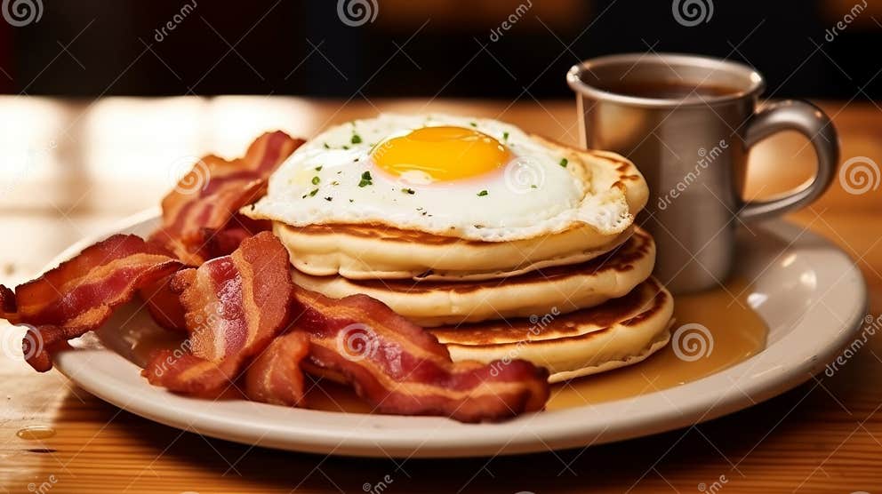Diner Style Breakfast with Eggs, Bacon, Pancakes Stock Illustration ...
