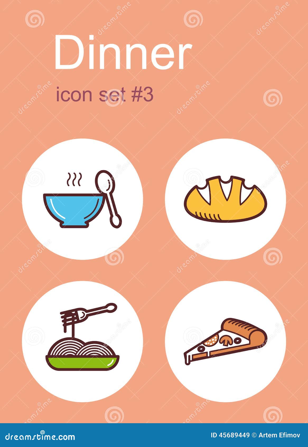 Dinerpictogrammen vector illustratie. Illustration of kleur - 45689449