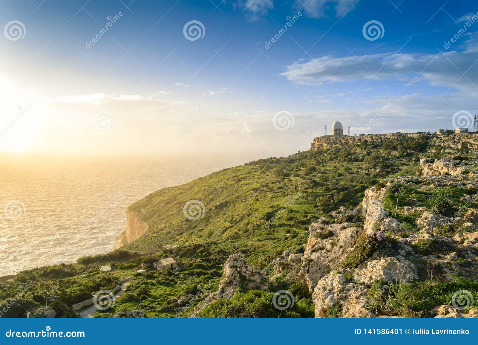 Dingli Cliffs and Aviation Radar at Sunset in Dingli, Malta Stock Image ...