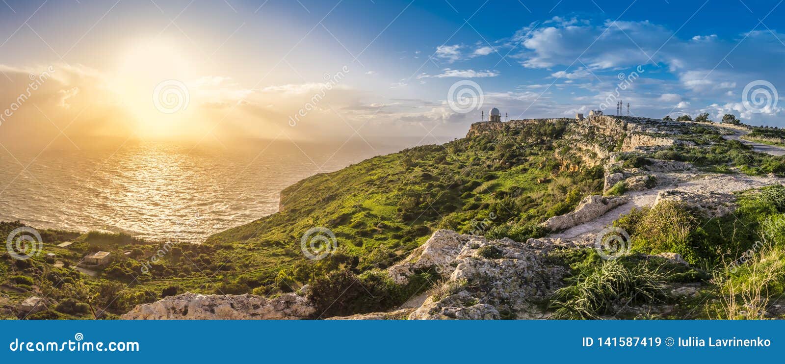 Dingli Cliffs and Aviation Radar at Sunset in Dingli, Malta Stock Image ...