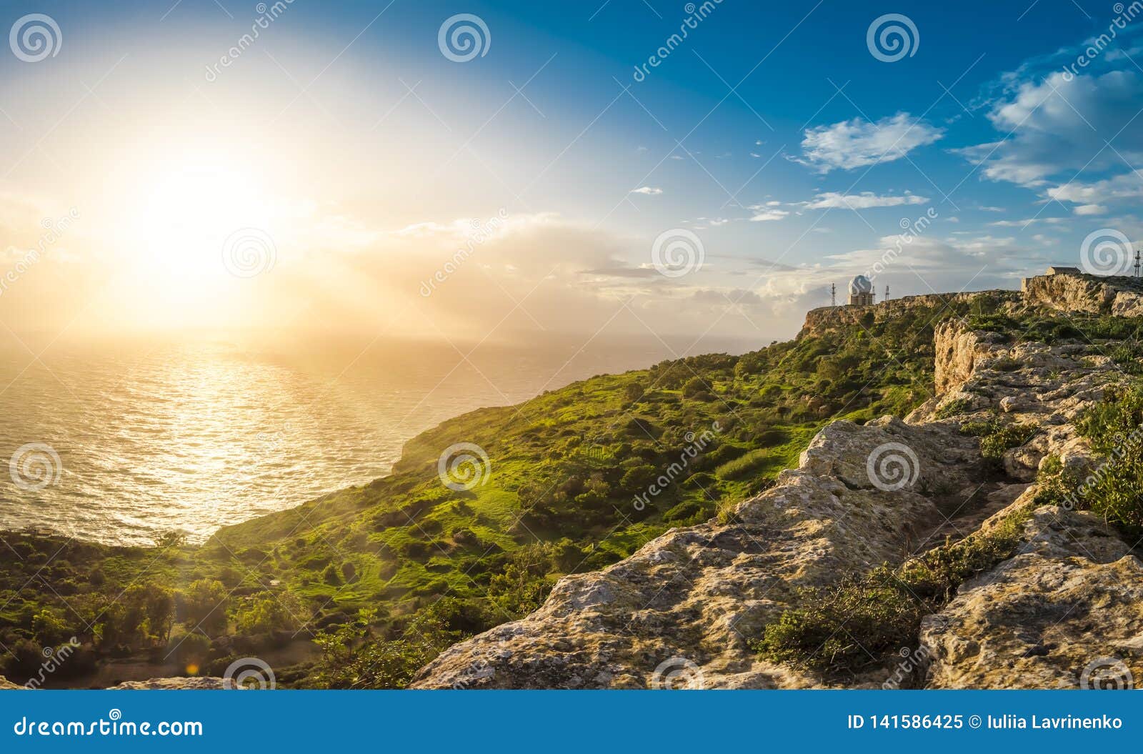 Dingli Cliffs and Aviation Radar at Sunset in Dingli, Malta Stock Image ...