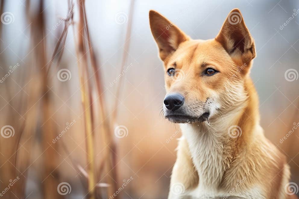 Dingo Standing Alert in Brush, Eyes on Target Stock Photo - Image of ...